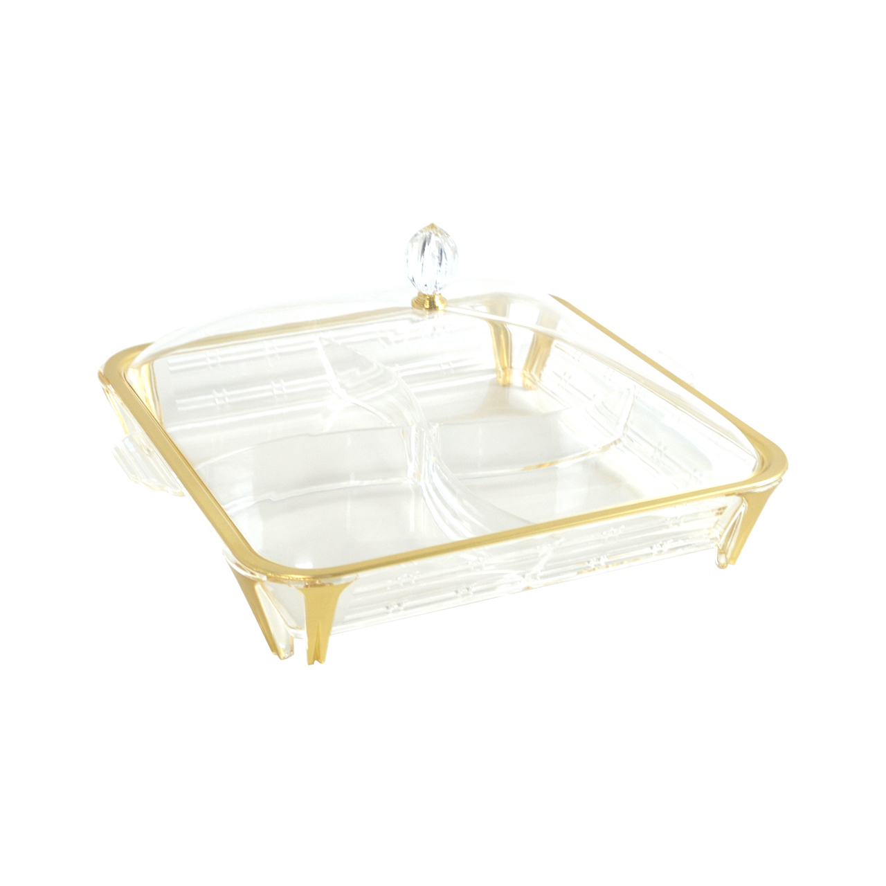 Square 4 Compartment Acrylic Snack Dish with Gold Border | U-Need